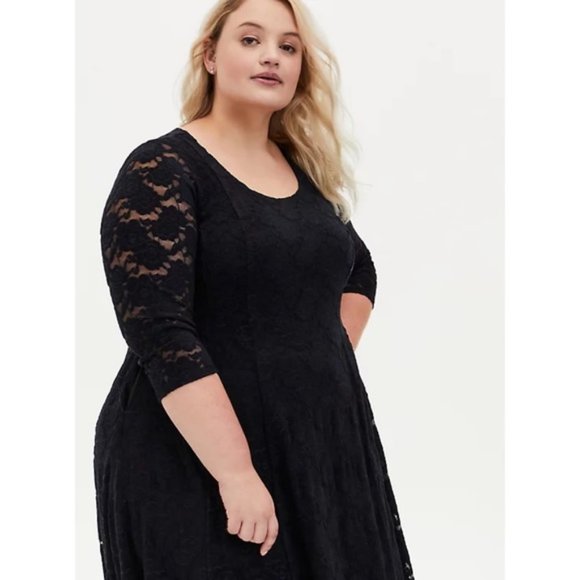 torrid | Dresses | Torrid Size Black Brushed Lace Midi Fluted Dress ...